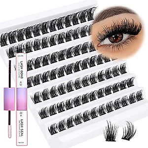 DIY Lash Extension Kit Lash Clusters Kit Fluffy Wispy Cluster Lashes Like Eyelash Extensions Lash Bond and Seal Strong Hold 12-16MM by ALICE