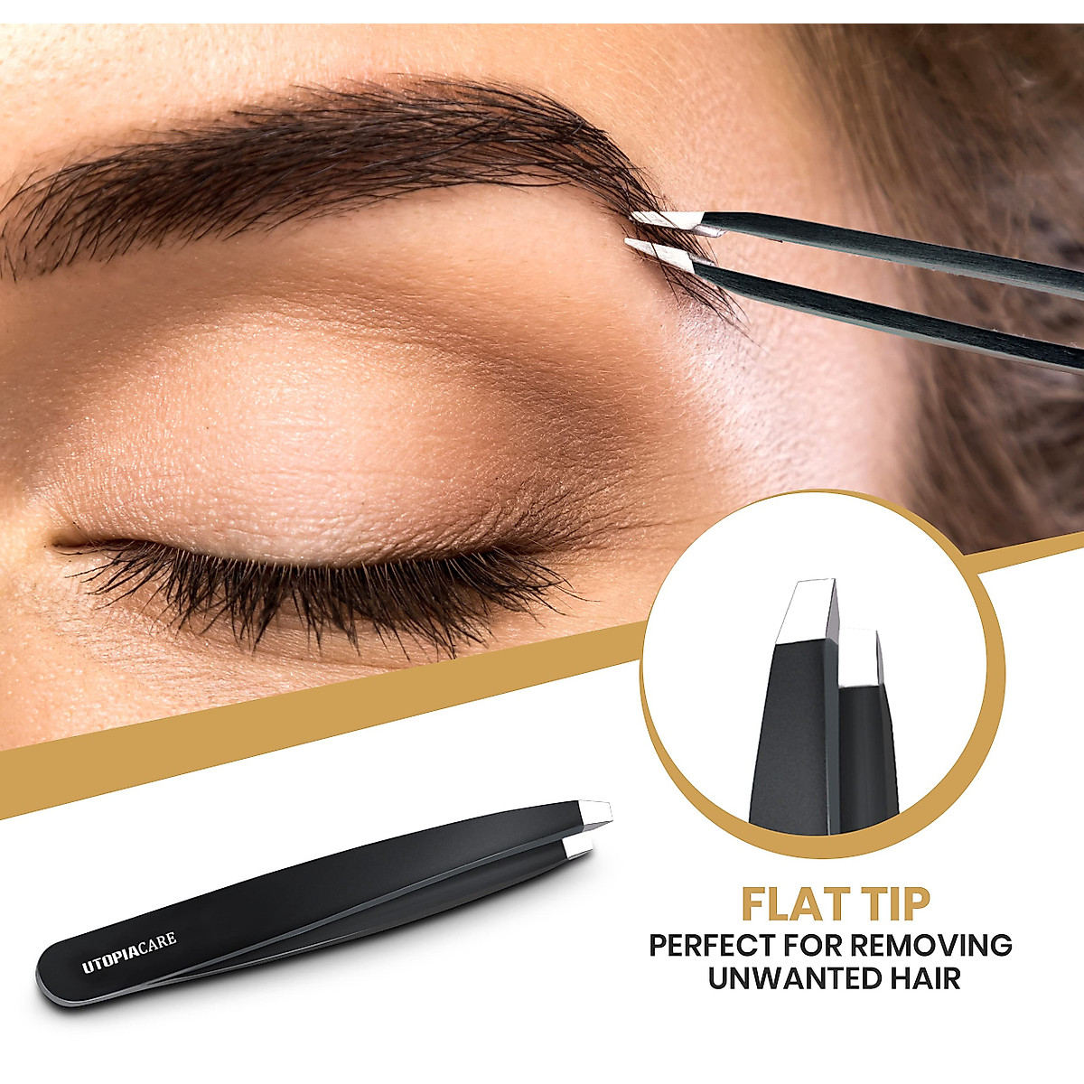 Utopia Care Tweezers for Women Facial Hair (4 Piece), Eyebrow Tweezers for Women Professional, Precision Tweezers Set for Women, Pointed Tweezers Slant Tip, Ingrown Hair Tweezers for Men (Black)