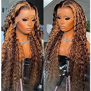 Highlight Ombre Curly 100% Human Hair Hair Wig HD Transparent 13x4 Lace Front Blonde Deep Wave For Women (30)