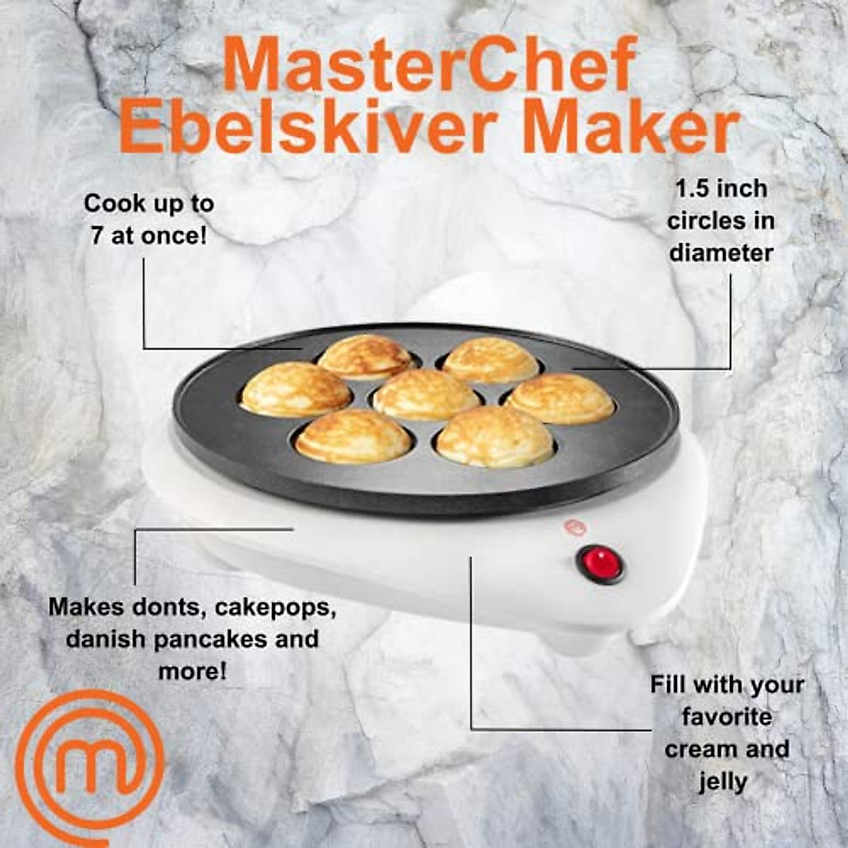 MasterChef Electric Ebelskiver Maker Delicious Homemade Japanese Takoyaki, Donut Holes, Cake Pops, Octopus Balls, Aebleskivers, Danish- Nonstick Easy Clean Appliance, Fun Summer Baking Gift