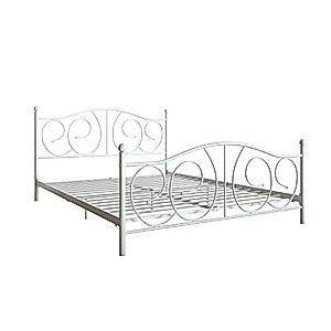 DHP Victoria Metal Platform Bed with Decorative Accent Headboard and Footboard, Adjustable Base Height for Underbed Storage, No Box Spring Needed, Queen, White