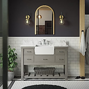 Charlotte 48-inch Bathroom Vanity (Carrara/Weathered Gray): Includes Weathered Gray Cabinet with Authentic Italian Carrara Marble Countertop and White Ceramic Farmhouse Apron Sink