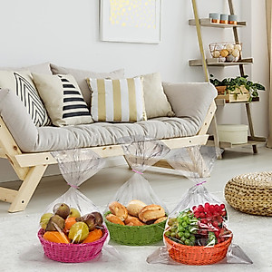 AVLA 4 Pack Woven Breads Baskets, Imitation Rattan Fruit Storage Bowls, Stackable Handwoven Serving Basket, Poly-Wicker Round Basket Set for Organizing, Decorative Gift Basket for Countertop, Pantry