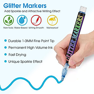 Celepen Glitter Marker Pens, 12 Colors Metallic Shimmer Glitter Markers Paint Pens, Glitter Art Marker for Kids Adults DIY Crafts Greeting Birthday Cards Making Poster Album Scrapbooking Wood