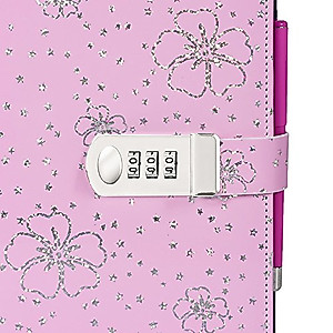 koboome Floral Notebook with Password Lock, A5 Size PU Leather Creative Password Notebook with Combination Lock Student Diary Notepad (Pink)