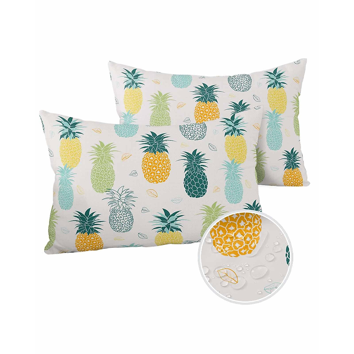 ALAGEO Outdoor Waterproof Pillow Covers for Patio Furniture Pineapple Decorative Throw Pillow Cover Summer Tropical Fruit Pillowcases Set of 2 Cushion Case for Sofa Couch Chair Home Decor 20x12 inch