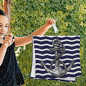 Anchor Bath Hand Towel 2 Pcs Absorbent Nautical White Stripe Hand Towels Sea Anchors Navy Blue Face Towel Soft Breathable Anchor Fingertip Towel for Bathroom Kitchen Hotel Spa Decor Gift 28.3x14.4in
