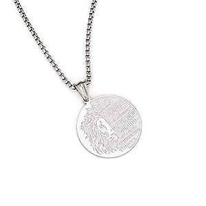 UTHOSMDO Be Strong Lion Bible Cover - Joshua 1:9, Engraved English Bible Lords Stainless Steel Necklace (Silver)