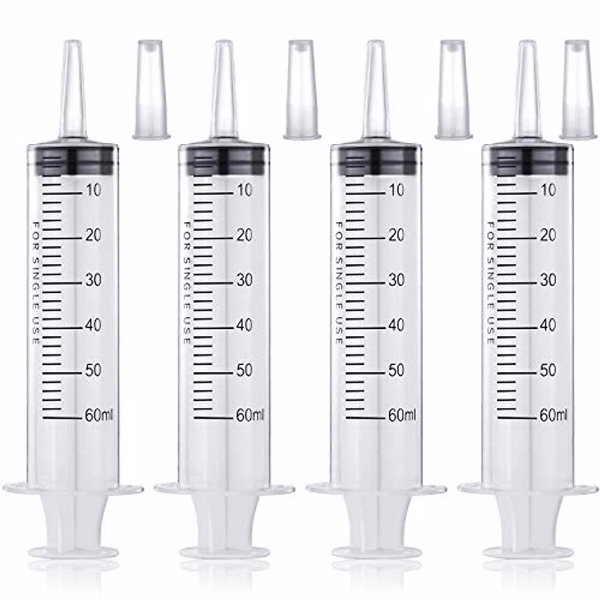 Ackers 50Pcs 60ml Large Plastic Syringe Individually Sealed with Measurement & Cap,for Scientific Laboratory and Dispensing Multiple Uses Measuring Syringe Tools