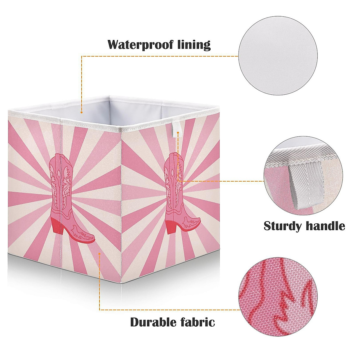 QUGRL Retro Pink Cowgirl Boot Cube Storage Bins Organizer Aesthetic Spiral Clothes Toy Storage Basket Box for Shelves Closet Cabinet Office Dorm Bedroom 11x11 in