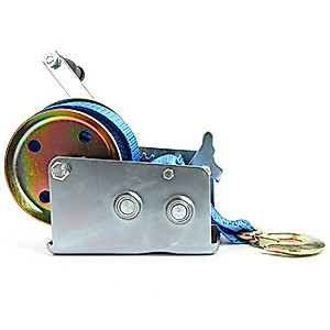 8milelake 2500lbs Hand Winch Hand Crank 2 Gear Strap Gear Winch Polyester Strap ATV Boat Trailer Heavy Duty (2500LBS)