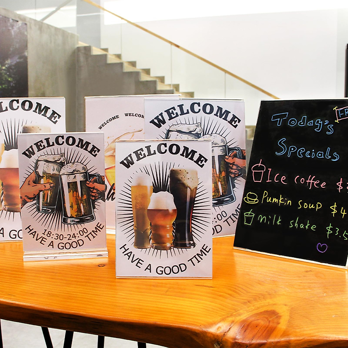 Cranviech 6 Pack 8.5 x 11 Acrylic Display Stand, Double-Sided Vertical, T-Shape Desktop, Clear Acrylic, Pedestal Base