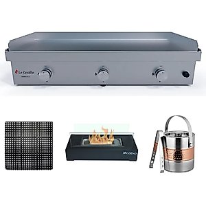 AMS Fireplace Le Griddle | 3 Burner Outdoor 304 Stainless Steel Griddle 41" | (Natural Gas, Three Burner Griddle) 21,000 Btu's Tasty Cooking - Outdoor Clothing Cover Included. Made in France (GFE105)