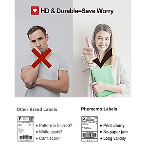 Phomemo 4x6 Thermal Label Printer Paper - 500 PCS White 4"x6" Fan-Fold Labels Shipping Supplies Labels - Water/Oilproof Label Stickers - Permanent Adhesive Thermal Shipping Label for Shipping Packages