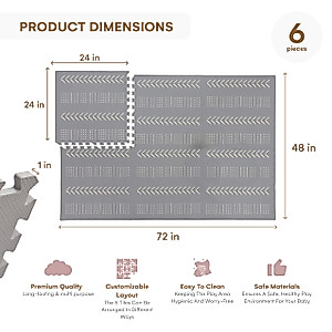 CHILDLIKE BEHAVIOR Baby Play Mat - Play Pen Tummy Time Mat & Crawling Mat Foam Play Mat for Baby with Interlocking Floor Tiles 72x48 Inches Puzzle - Baby Floor Mat Infants & Toddlers (X-Large, Grey)
