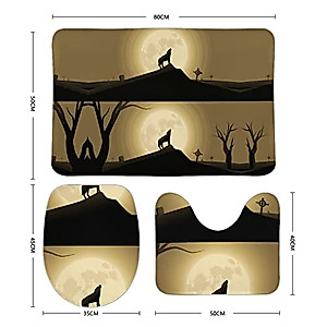 Bathroom Rugs Sets 3 Piece Bath Mat Wolf Machine Wash Absorbent Soft Shower Tub Mat Toilet Non-Slip Home Decor Gifts for Mom,20''×32''