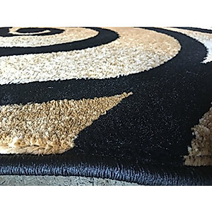 Bellagio Modern Round Contemporary Area Rug Black Carpet King Design 341 (5 Feet 3 inch X5 Feet 3 Inch )