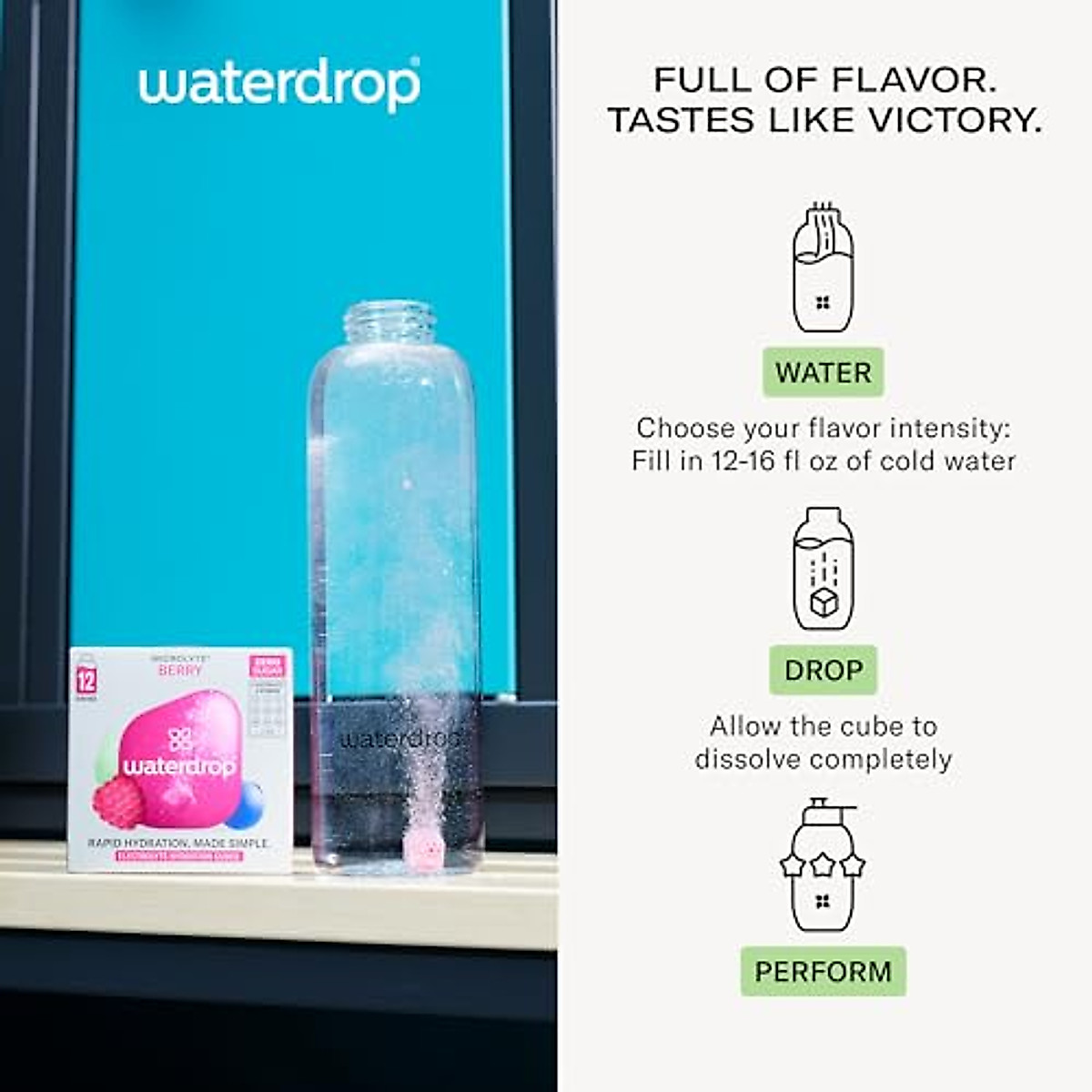 waterdrop Sports Energy Set | 48 Drink Cubes - 4 Flavors | Sugar-free Instant Energy & Sport Drinks | Drink Mix Powder Effervescent tablets | Natural Caffeine, fruit extracts, vitamins, minerals