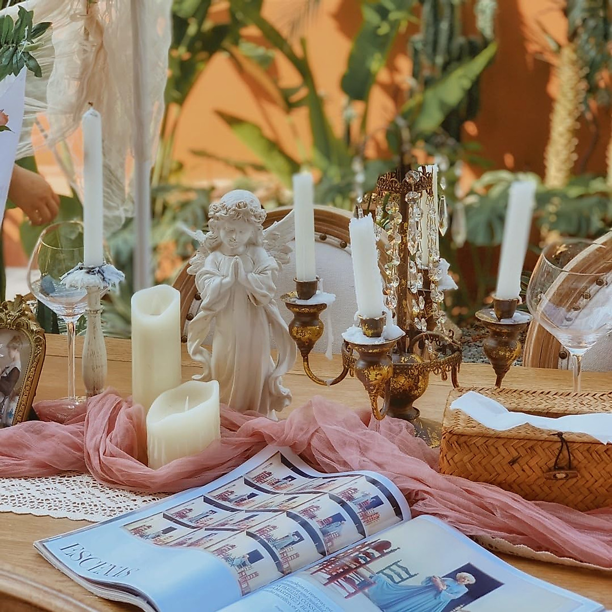 Joanlody Dusty Rose Easter Cheesecloth Table Runner 10Ft Rustic Gauze Boho Spring Summer Cheese Cloth Table Runner for Wedding Bridal Baby Shower Decoration