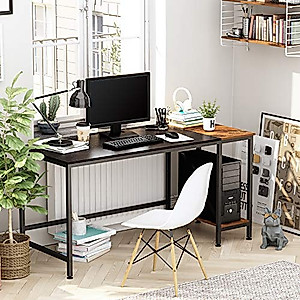 JOISCOPE Study Computer Desk for Home Office,Small Working and Writing Desk with Wooden Storage Shelf,2-Tier Industrial Morden Laptop Table with Splice Board,60 inches(Black Oak Finish)
