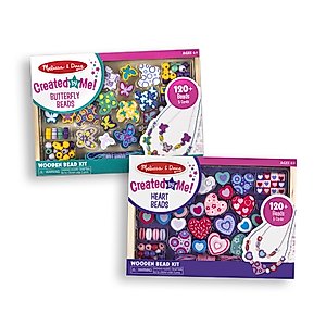 Melissa & Doug Sweet Hearts and Butterfly Friends Bead Set of 2 - 250+ Wooden Beads