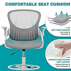 edx Drafting Chair Tall Office Chair, Tall Standing Desk Chair Counter Height Tall Adjustable Office Chair with Flip-up Arms/Wheels, Mid Back Mesh Office Drafting Chairs for Standing Desk, Grey