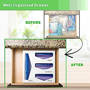 Ziplock Bag Organizer |Storage for Kitchen Drawer or Wall Mount | Acrylic Baggie Container, Plastic Bag Dispenser | Ziploc Holder for Gallon, Quart, Sandwich & Snack | Compatible with Ziploc, Solimo, Hefty & Glad Bags- White