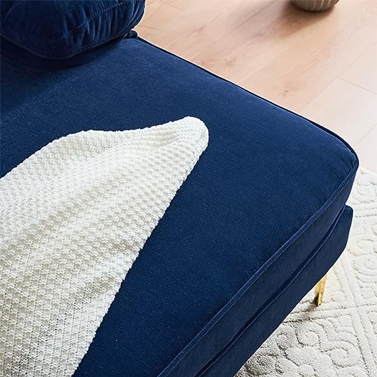 Polibi 83" L-Shape Convertible Sectional Sofa Set with Chaise Lounge, Metal Legs and Button Tufted, 3-Seat Couch for Living Room, Blue