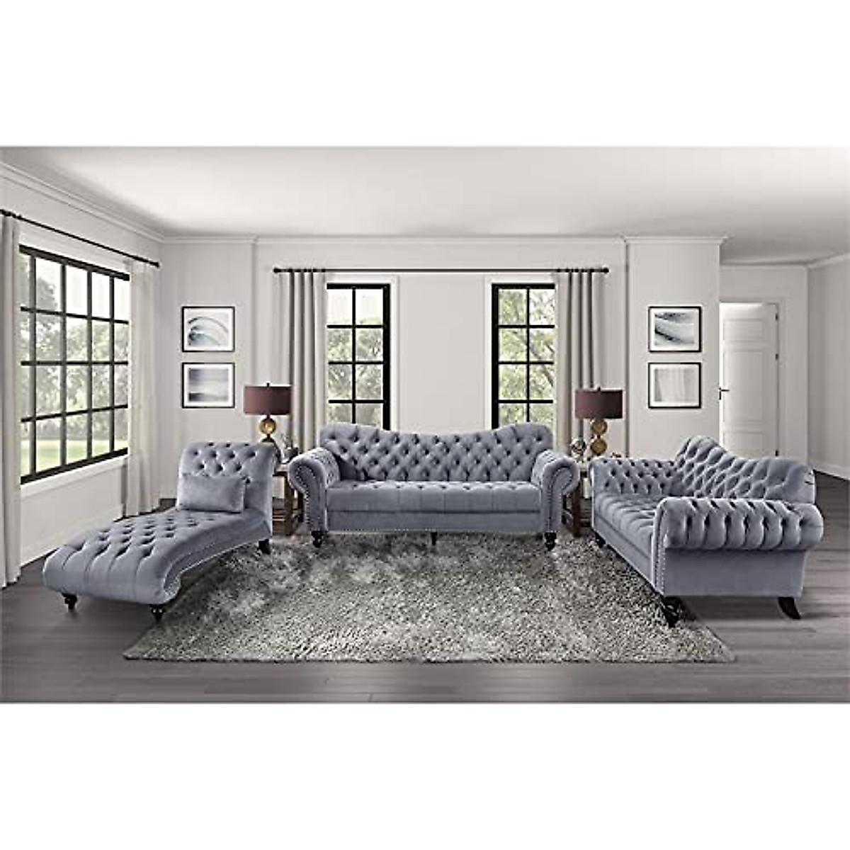 Lexicon Rosalie 72.5" Velvet Loveseat with Nailhead in Dark Gray