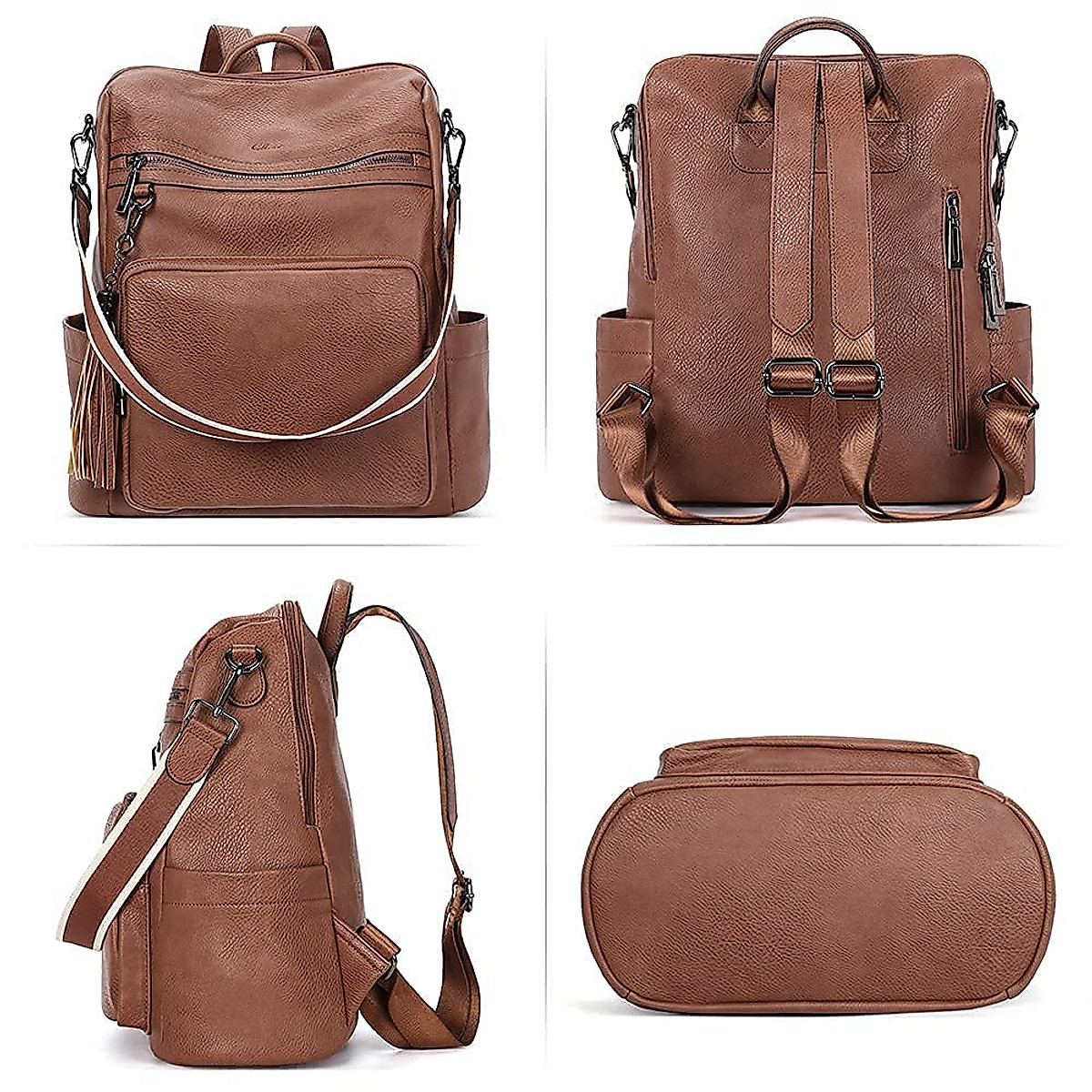 CLUCI Women Wallet Large Leather Zip Around Card Holder Travel Clutch Wristlet Two-toned Brown Bundles with Women Backpack Purse Leather Large Ladies Shoulder Bags with Tassel Brown Pattern