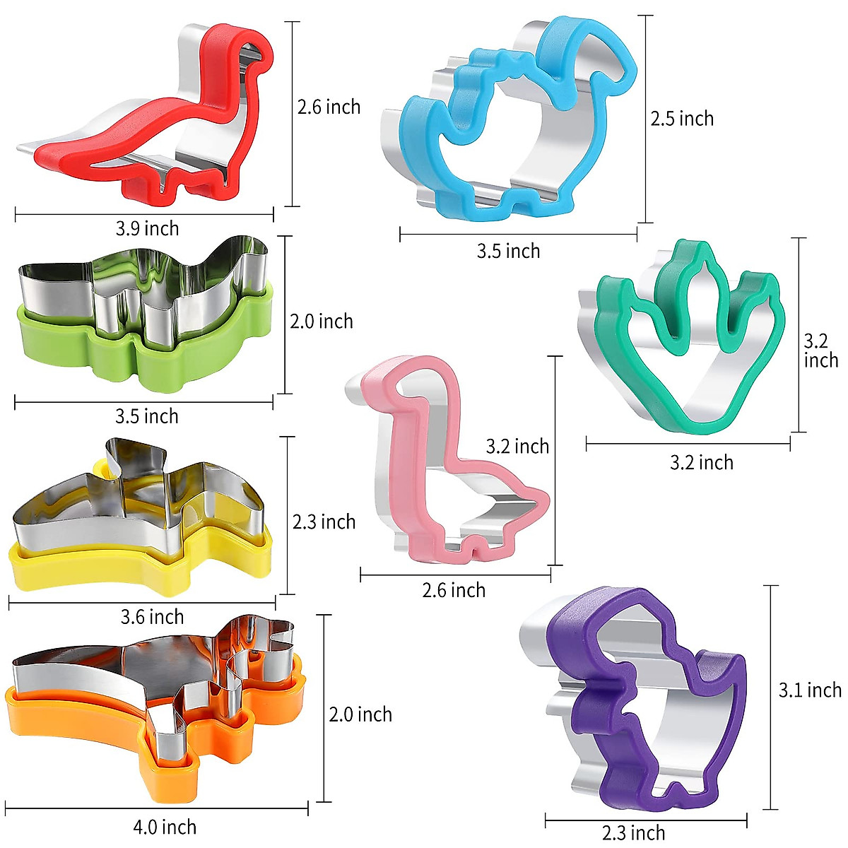 MUYIYAMEI 8pcs Dinosaur Cookie Cutter Set - Stainless steel Sandwich Cookie Food Cutter Molds, Kitchen Baking, Cookies, Sandwiches, Children's Dinosaur Themed Birthday Party.