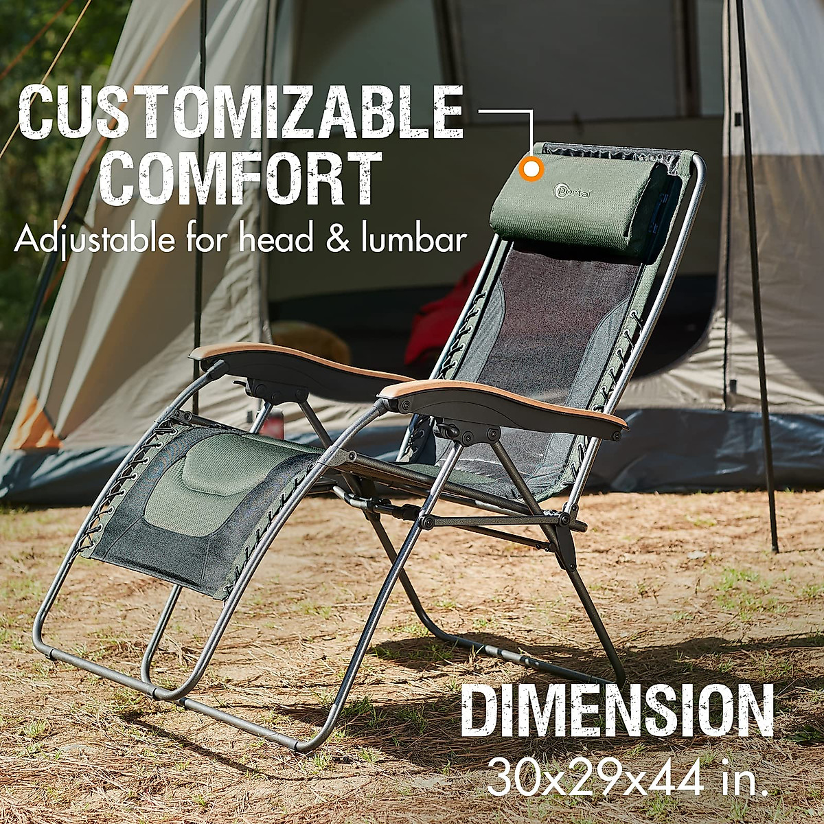 PORTAL Oversized Mesh Back Zero Gravity Reclining Patio Chairs, XL Padded Seat Folding Patio Lounge Chair with Adjustable Pillows and Cup Holder for Poolside Backyard/Lawn, Support 350lbs