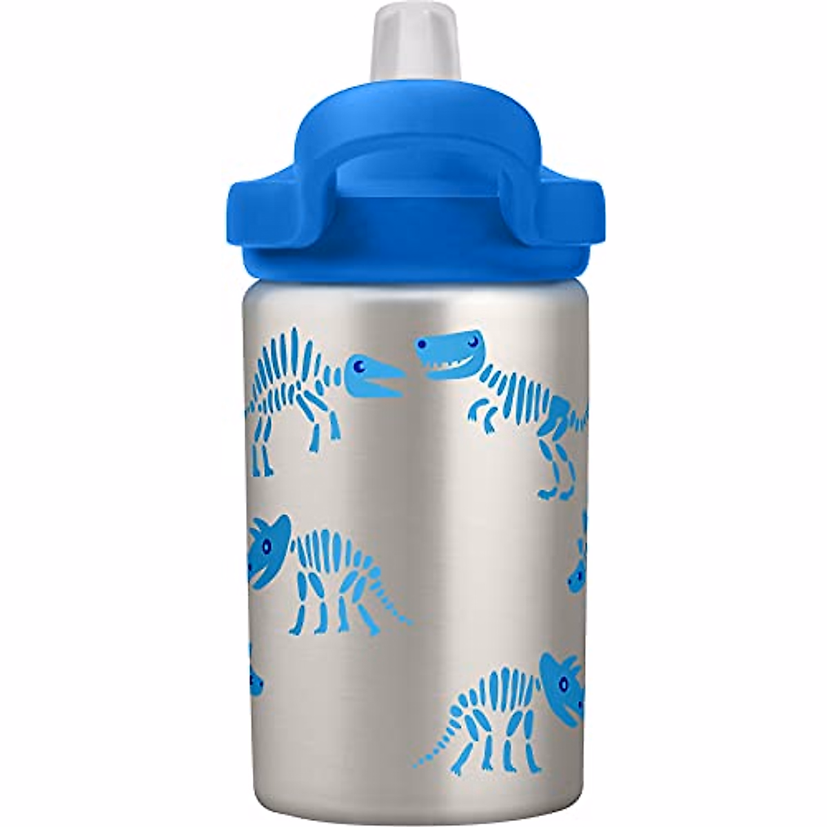 CamelBak Eddy+ Kids Water Bottle, Stainless Steel with Straw Cap, 14 oz, Dino Bones - Spill-Proof When Open, Leak-Proof When Closed