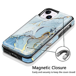 Hoofur iPhone 13 Case, iPhone 14 Card Holder Case, Slim and lightweight Premium Leather Phone Wallet with Card Slots Shockproof Folio Flip Protective Shell for iPhone 13/14 (6.1 inch) (Marble)