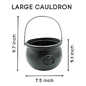 Black Cauldron Plastic Large 7.5" St. Patricks Day Pot of Gold Decoration Prop, Lucky Coin Holder with Handle for Saint Patricks Day Accessories, Supplies, & Centerpiece for Table
