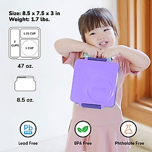 Omie OmieBox Insulated Bento Lunch Box with Leak Proof Thermos Food Jar-3 Compartments, Two Temperature Zones, One Size, (Purple Plum)