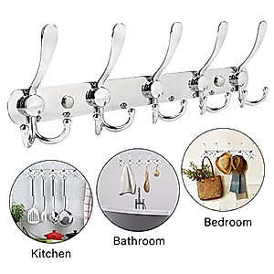 POPSPARK Coat Rack Wall Mounted, Stainless Steel Coat Hooks for Wall, Heavy Duty Coat Hooks for Coat Hat Towel Purse Robes (Silver)