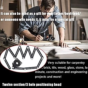 Multi-Angle Measuring Ruler,Multi Angle Tool,12-Sided Angle Measurement,Tile Holes Measure Ruler with 3-Holes Positioning Apertures,Upgrade Multi Angle Ruler/Metal/Black