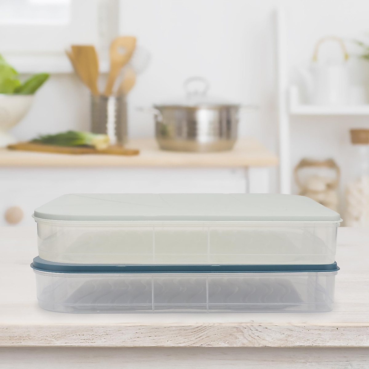DECHOUS 3 Layer Food Storage Containers, Dumpling Box, Refrigerator Stackable Vegetable Organizer with Lid, Clear Food Crisper Keep Food Fresh Dumpling Containers Bin