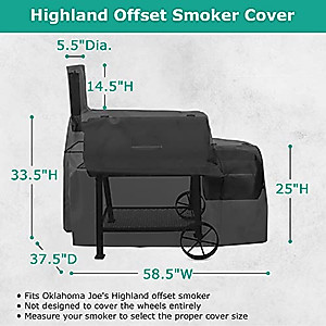 SunPatio Offset Smoker Cover, Outdoor Heavy Duty Waterproof Grill Cover Compatible for CharBroil Oklahma Joe's Highland and Horizon Smokers, Outdoor Charcoal BBQ Smoker Cover, All Weather Protection