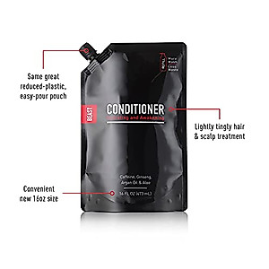 Beast Caffeine Conditioner Refill Pouch, 16oz - Hydrating & Awakening with Ginseng, Argan Oil, Vitamin B, Green Tea, Eucalyptus Pomegranate Oils, Aloe (16 oz)