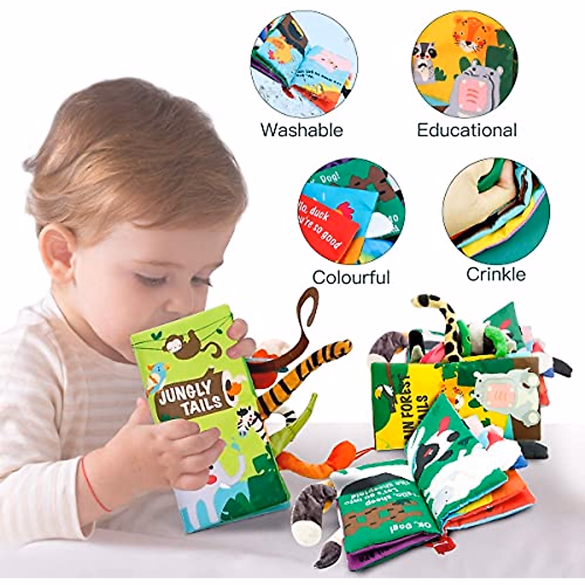 beiens Baby Books Toys, Baby Books 0-6 Months, Touch and Feel Cloth Crinkle Soft Books, Toys for 0-3-6-12-18 Months Infant Newborn Baby Boy Girl Shower Gifts Set, Sensory Learning Stroller Toys (3PCS)