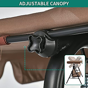 YITAHOME Outdoor 3-Person Porch Swing with Stand, Canopy Patio Swing Chair with Removable Cushion, and Weather Resistant Powder Coated Steel Frame, Suitable for Garden, Poolside, Balcony, Backyard