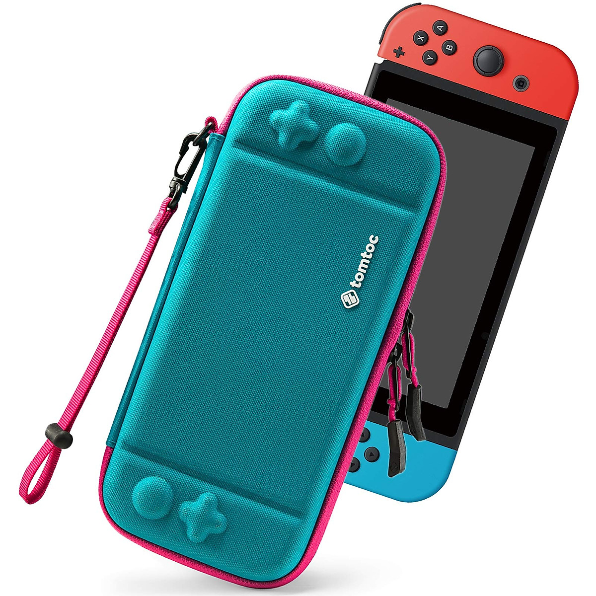 tomtoc Carry Case for Nintendo Switch, Ultra Slim Hard Shell with 10 Game Cartridges, Protective Carrying Case for Travel, with Original Patent and Military Level Protection, Peacock Blue