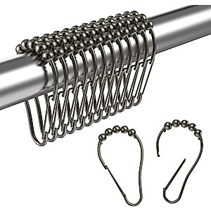 Lewondr Shower Curtain Hooks, Decorative Glide Rings Hooks Shower Curtain Rings for Bathroom Shower Hanging Rods Liner, Set of 12, Bronze