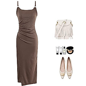 Hoce Women PU Leather Mini Hobo Fringe Tassel Crossbody Bag Vintage Tassel Shoulder Bag, White