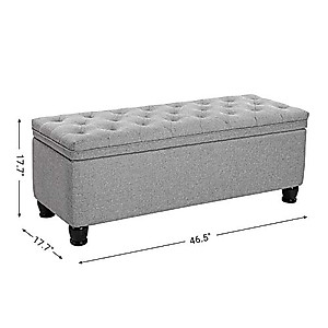 SONGMICS Storage Ottoman, 46.5 Inches Long Bed End Stool with Storage, Solid Wood Legs, Buttons Decoration, Non-Slip Foot Pads, 330.6 lb Load Capacity, Light Gray ULOM070G02