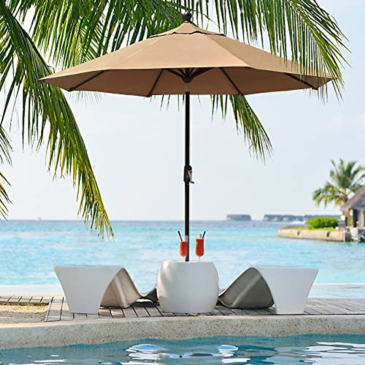 EliteShade USA 10-Year-Non-Fading Sunumbrella 9Ft Market Umbrella Patio Umbrella Outdoor Table Umbrella with Ventilation,Heather Beige