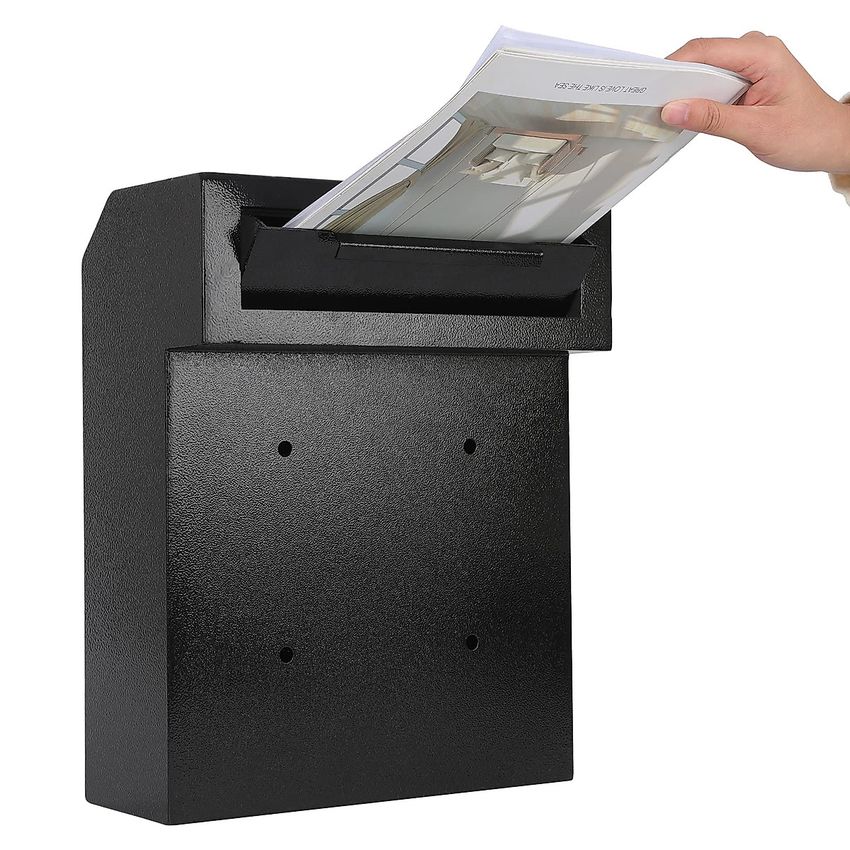 xydled Door Drop Box for Mail, Heavy Duty Mail Boxes with Key Lock,15''x12''x6'',Locking Metal Mailbox Door Mounted,Through The Door Safe Locking Drop Box, Black Upgrade