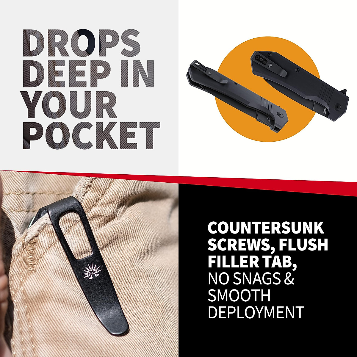 Off-Grid Knives - Stinger XL Folding Knife w. Spear Point Blade, Crucible 154CM Steel, G10 Scales, Deep Carry Clip (Blackwash)